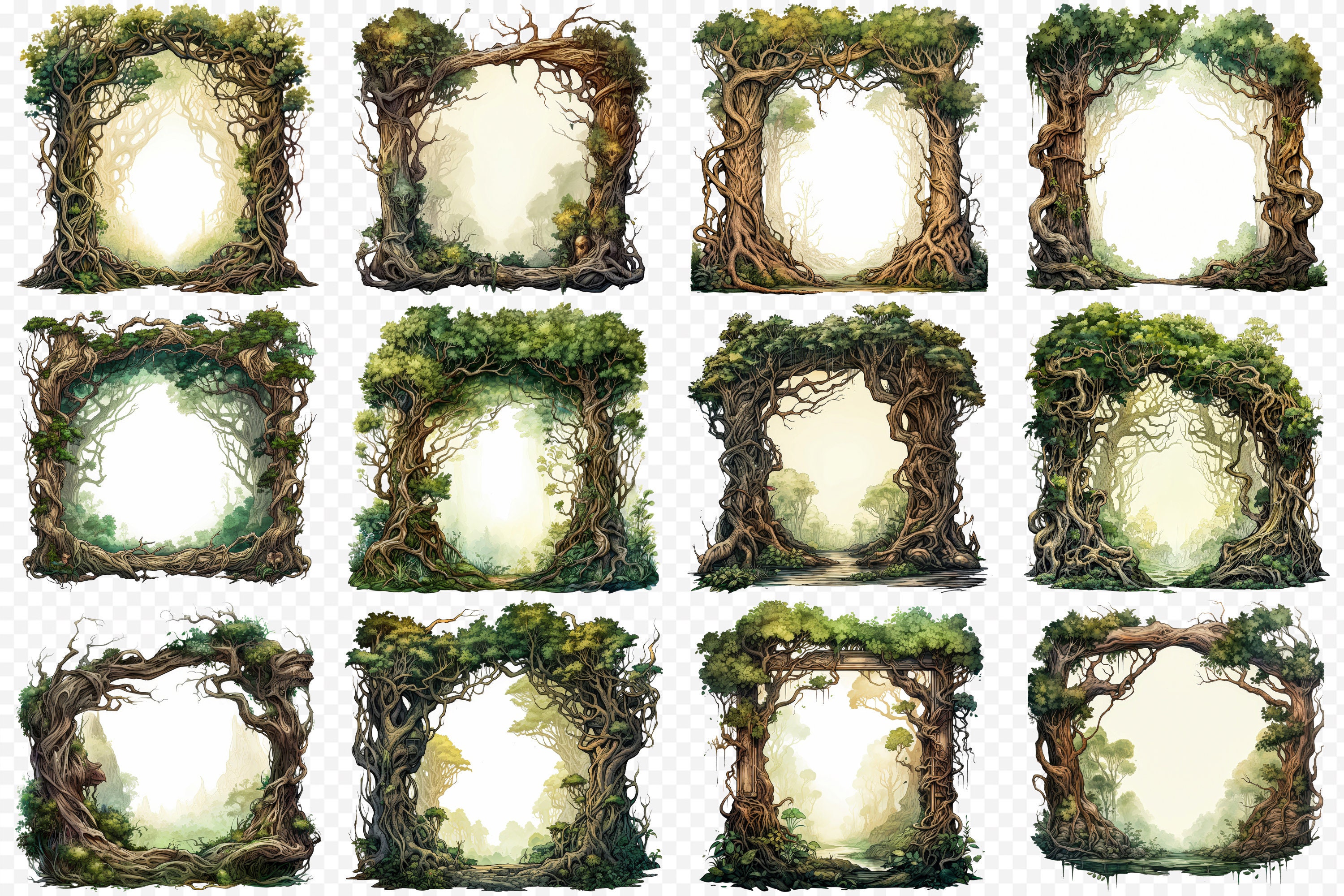 Ancient Forest Frame Clipart | 28 High-quality PNG Designs | Mystical ...