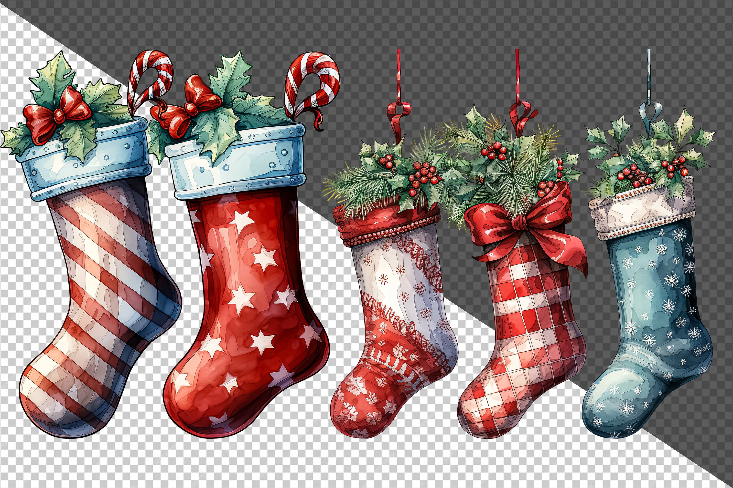 Christmas Stocking Clipart, Holiday PNG Graphics (digital Download) - Etsy