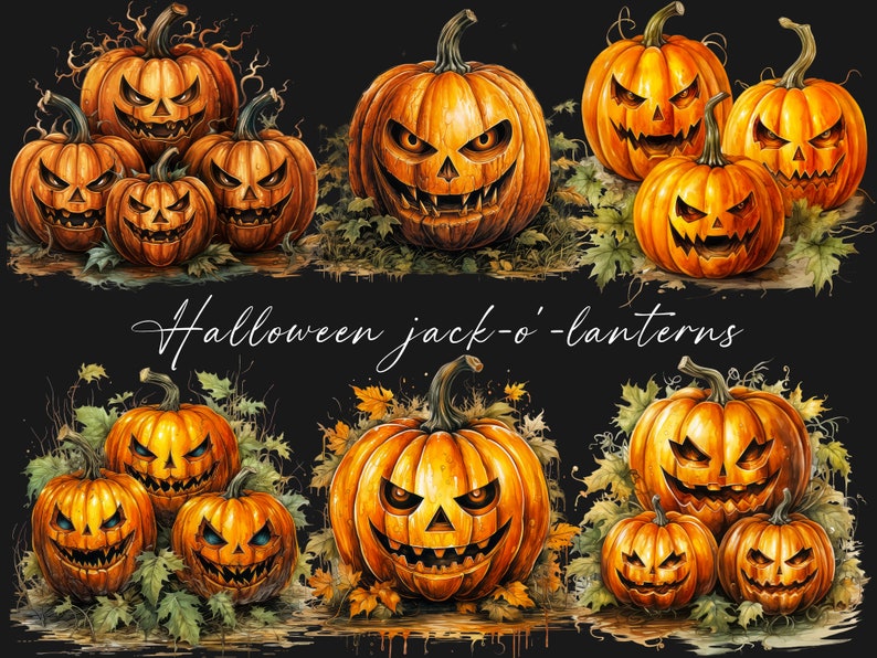 Halloween Jack-o'lanterns Clipart 22 PNG Spooky Pumpkin Illustrations ...