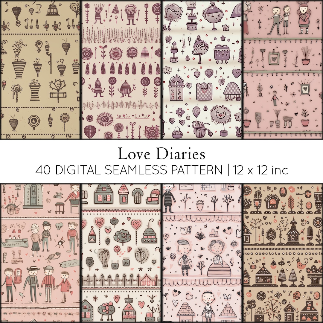 40 Love Diaries Digital Paper Collection Romantic JPG Designs for ...