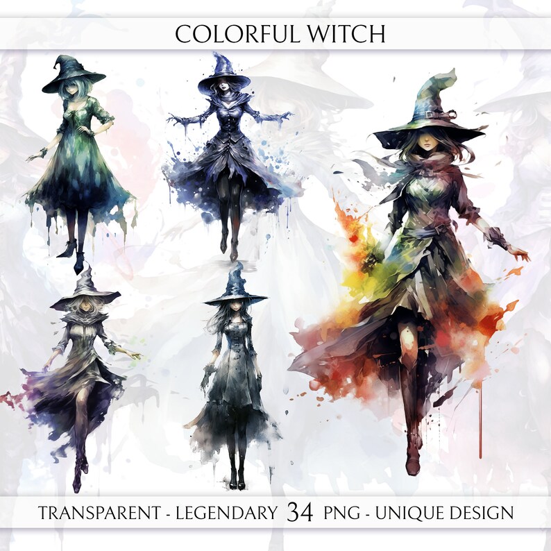 Colorful Witch Clipart Bundle, 34 PNG Witch Art (digital Download) - Etsy