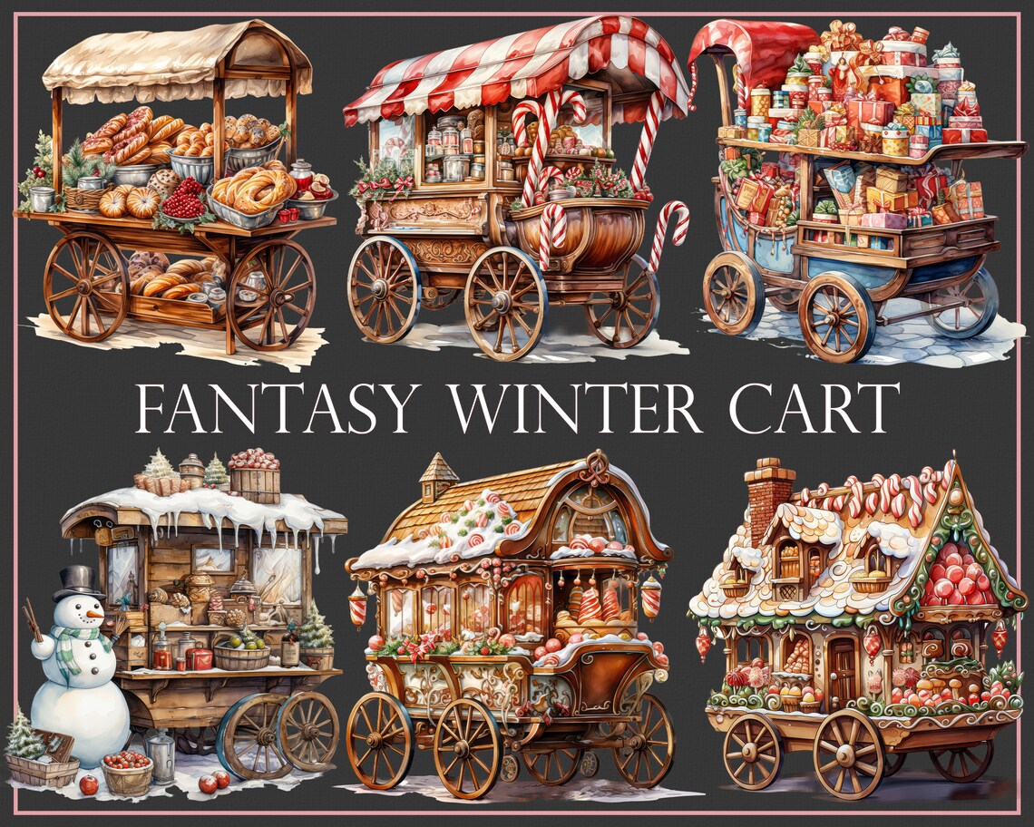 Fantasy Winter Cart Clipart, Snowy Cart Illustrations, Fantasy Cart PNG ...