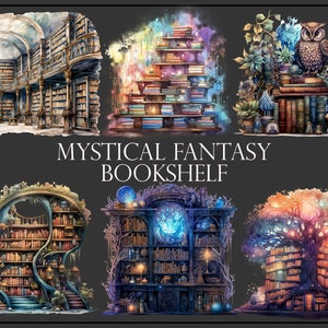 Mystical Fantasy Bookshelf Clipart - 73 Digital Library Graphics ...