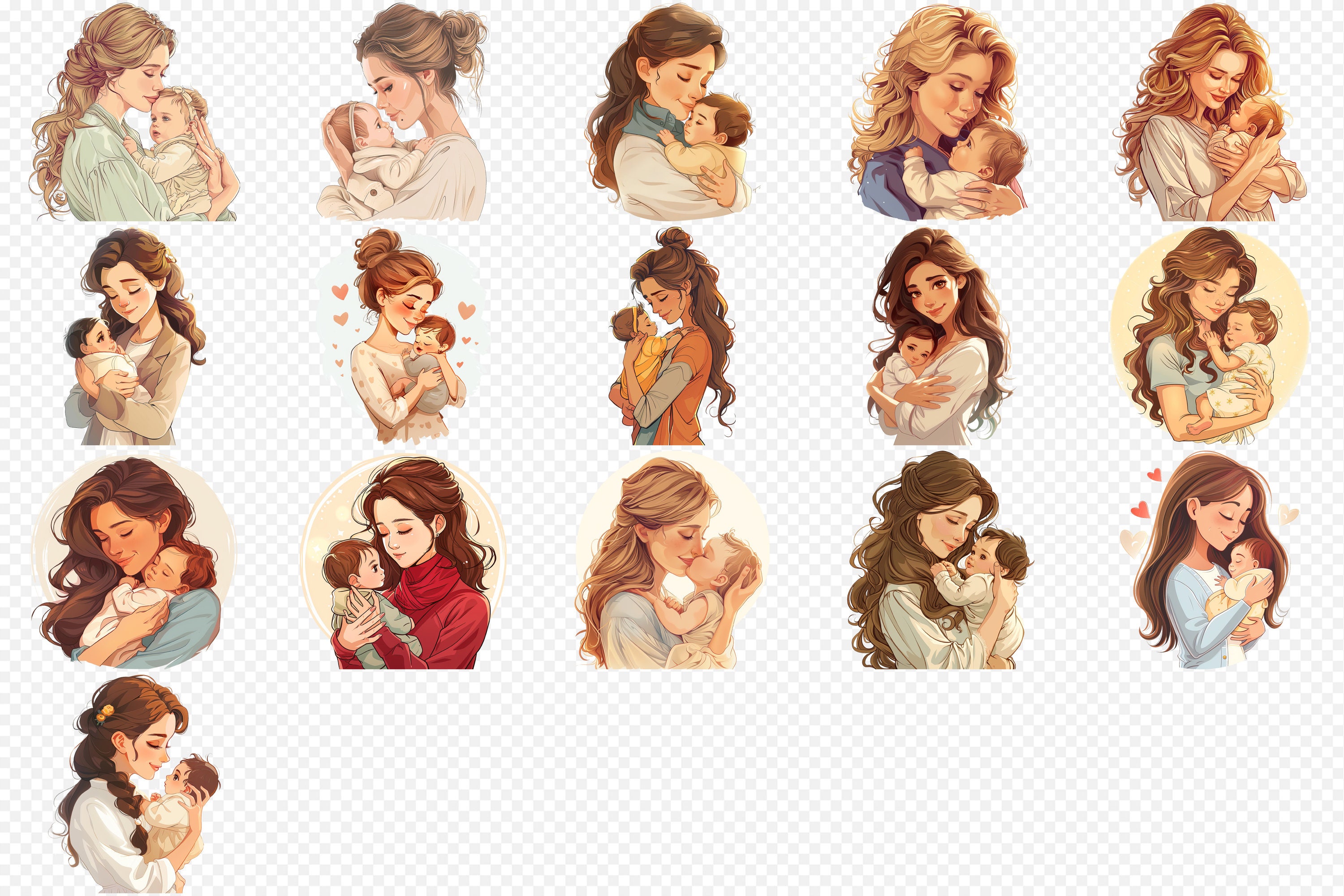 Mother and Child Sticker Clipart, PNG Graphics (digital Download) - Etsy