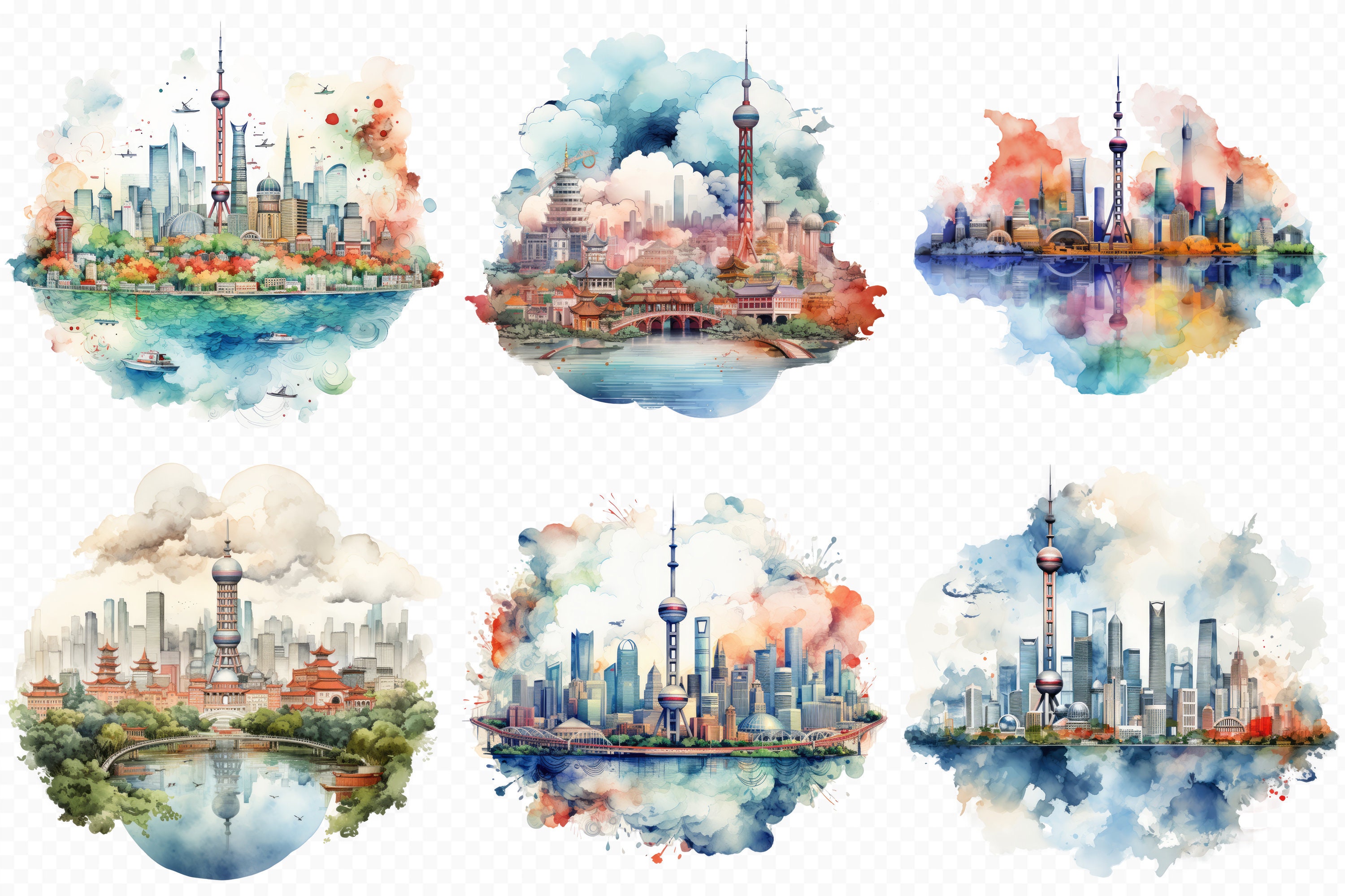 Beijing Skyline Clipart PNG -24 Digital Cityscape Silhouette Overlay ...