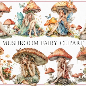Mushroom Fairy Clipart, 28 Fairy Tale Graphics in Watercolour Clipart ...