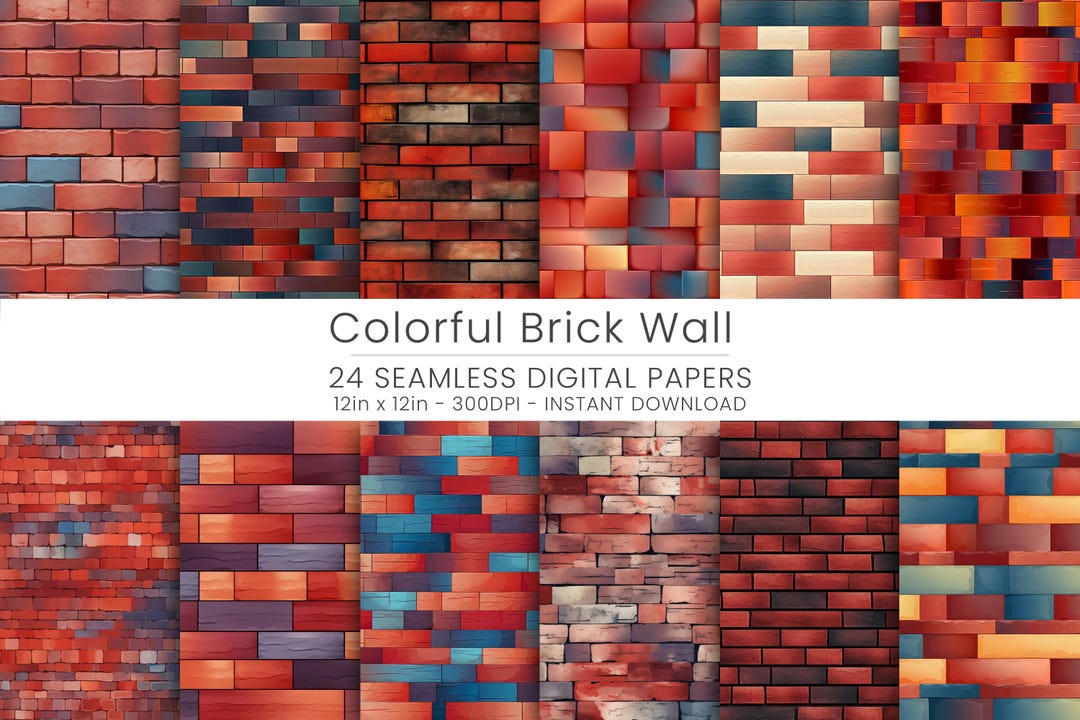 24 Colorful Brick Wall Seamless Patterns – Digital Papers for ...