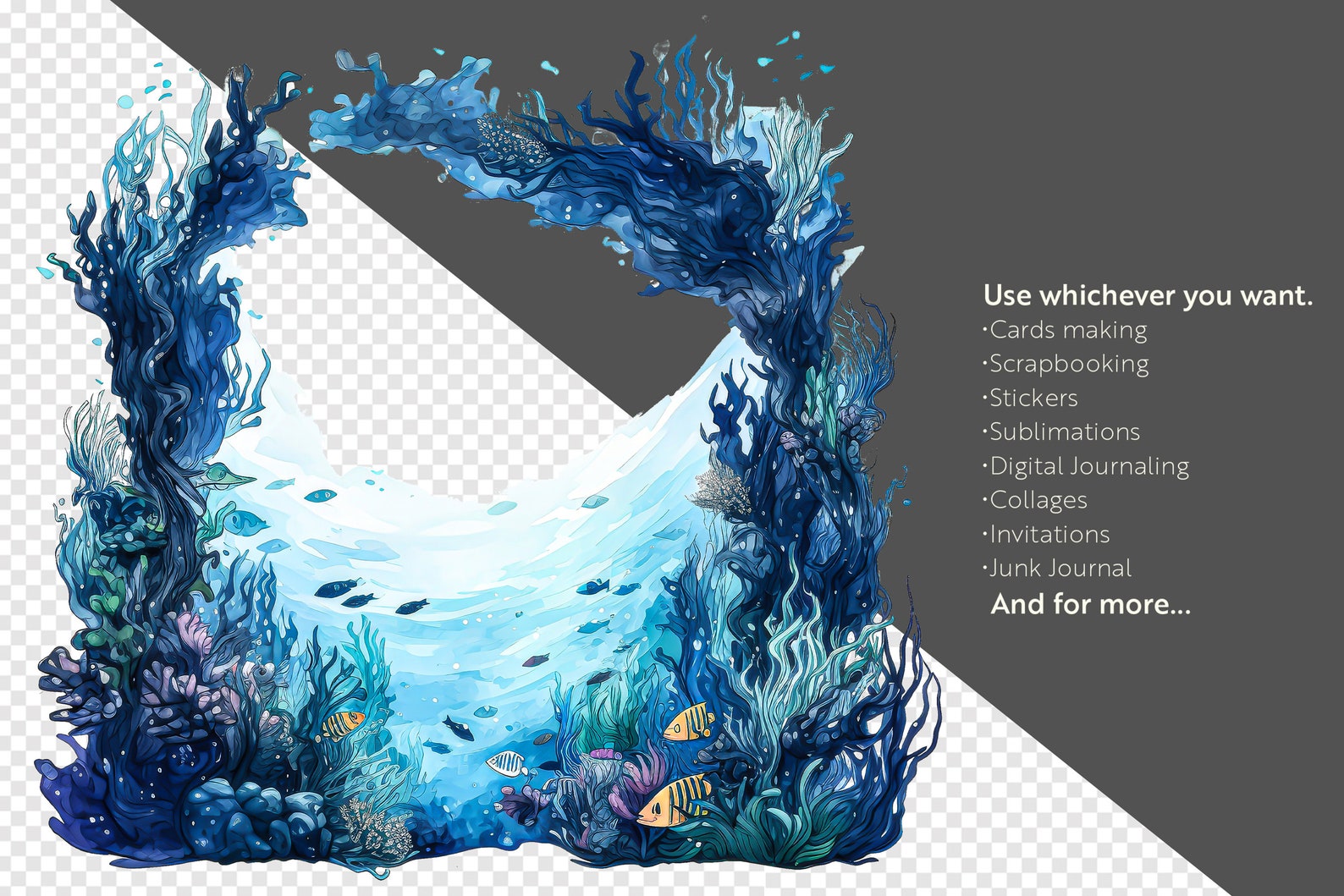 Deep Blue Abyss Frame Clipart | 30 High-quality PNG Ocean Frames for ...