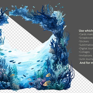 Deep Blue Abyss Frame Clipart | 30 High-quality PNG Ocean Frames for ...