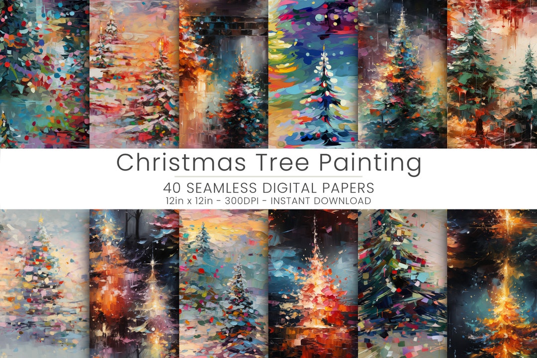 40 Christmas Tree Painting Digital Paper, Home Decor, Scrapbooking ...