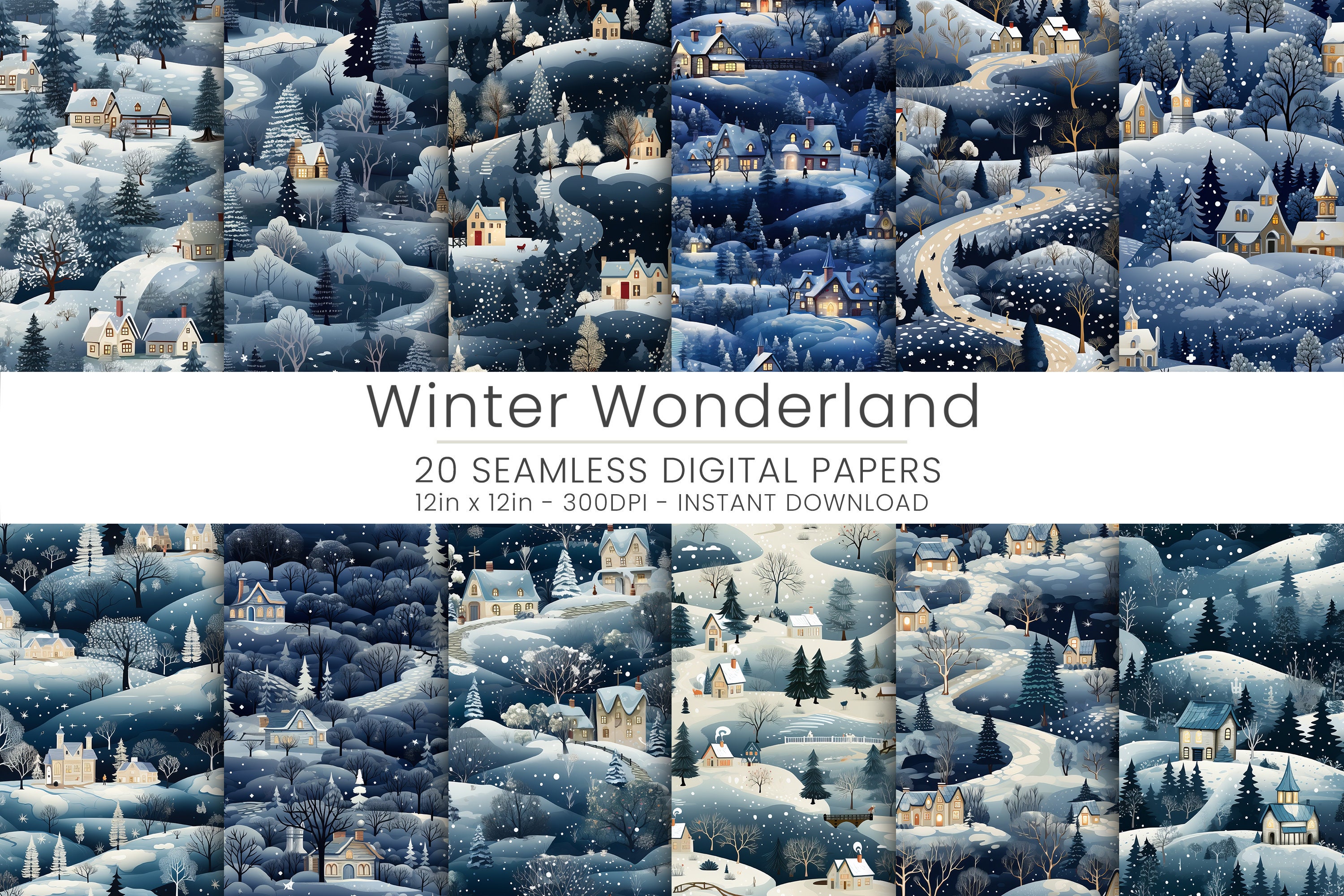 20 Winter Wonderland Digital Papers Christmas Villages, Home Decor ...