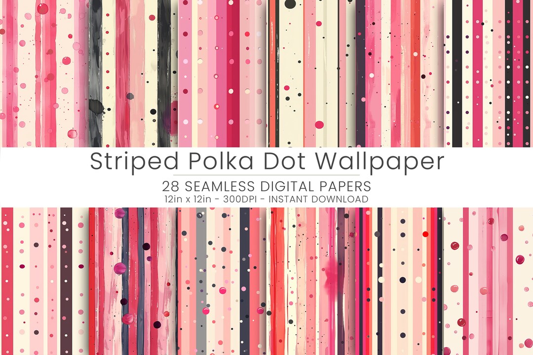 28 Striped Polka Dot Wallpaper Digital Paper, Instant Download, JPG ...