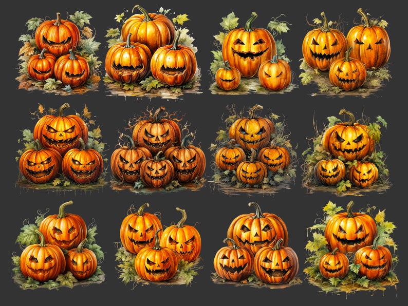 Halloween Jack-o'-lanterns Clipart - 22 PNG - Spooky Pumpkin ...