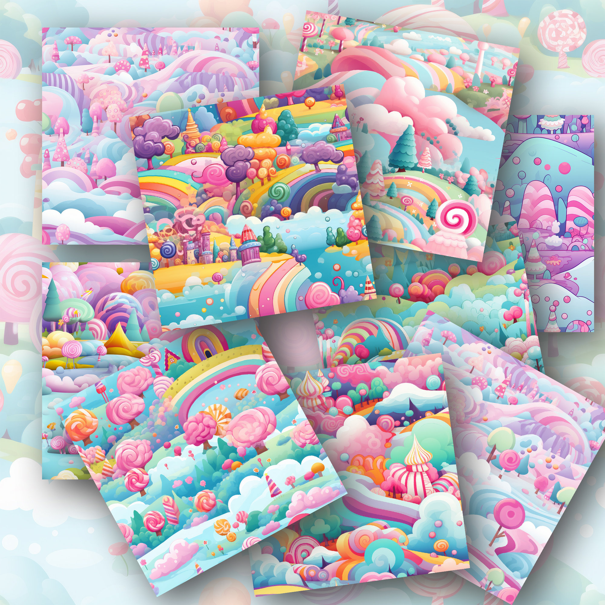 24 Candy Land and Wonderland Digital Papers, Repeatable, JPG ...