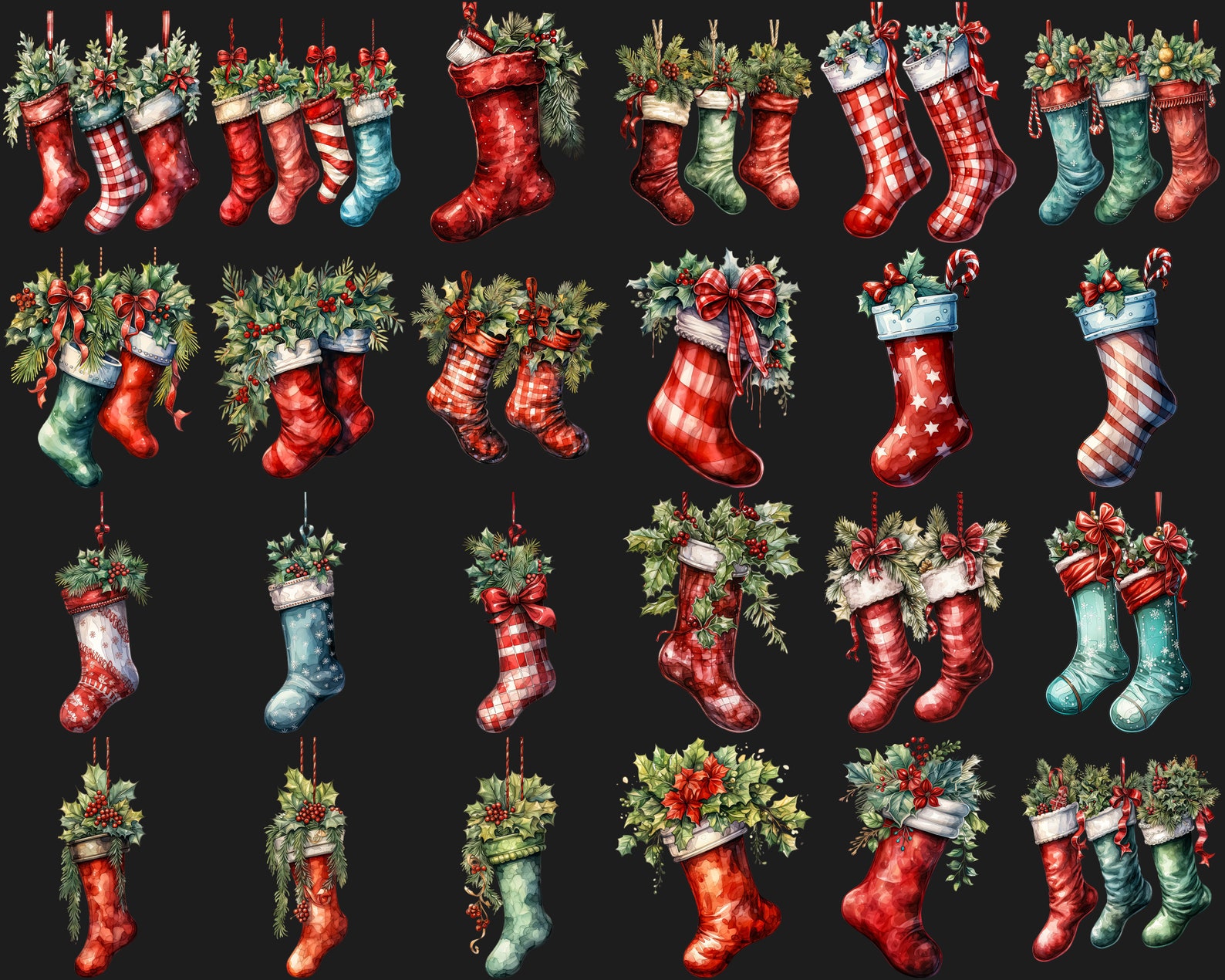 Christmas Stocking Clipart, Holiday PNG Graphics (digital Download) - Etsy