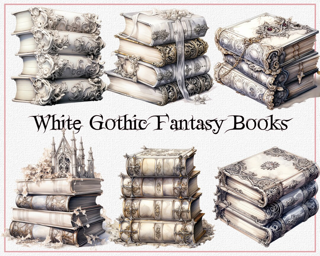 White Gothic Fantasy Books Clipart, Open Books PNG, Intricate Gothic ...