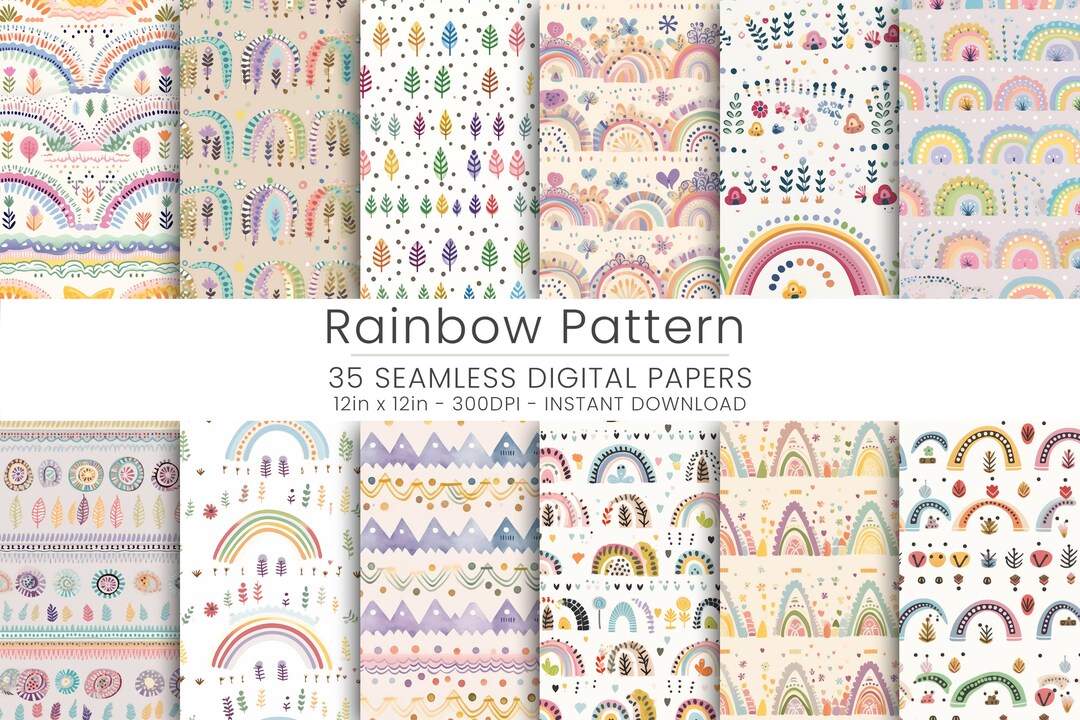 35 Seamless Rainbow Patterns Digital Paper - Colorful Scrapbooking ...