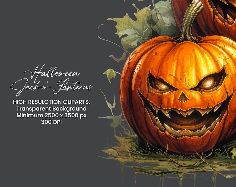 Halloween Jack-o'lanterns Clipart 22 PNG Spooky Pumpkin Illustrations ...