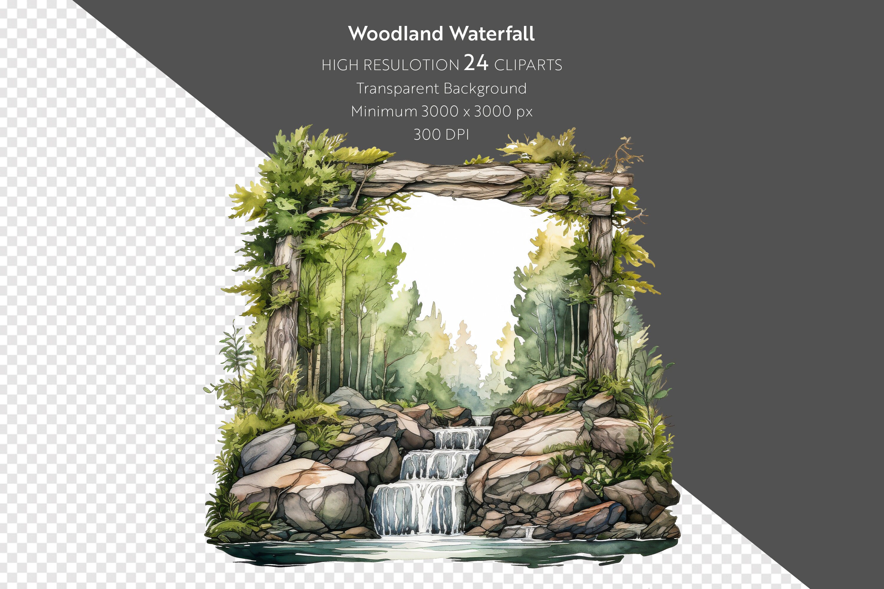 Woodland Waterfall Frame Clipart Set | 24 Nature Frames for ...