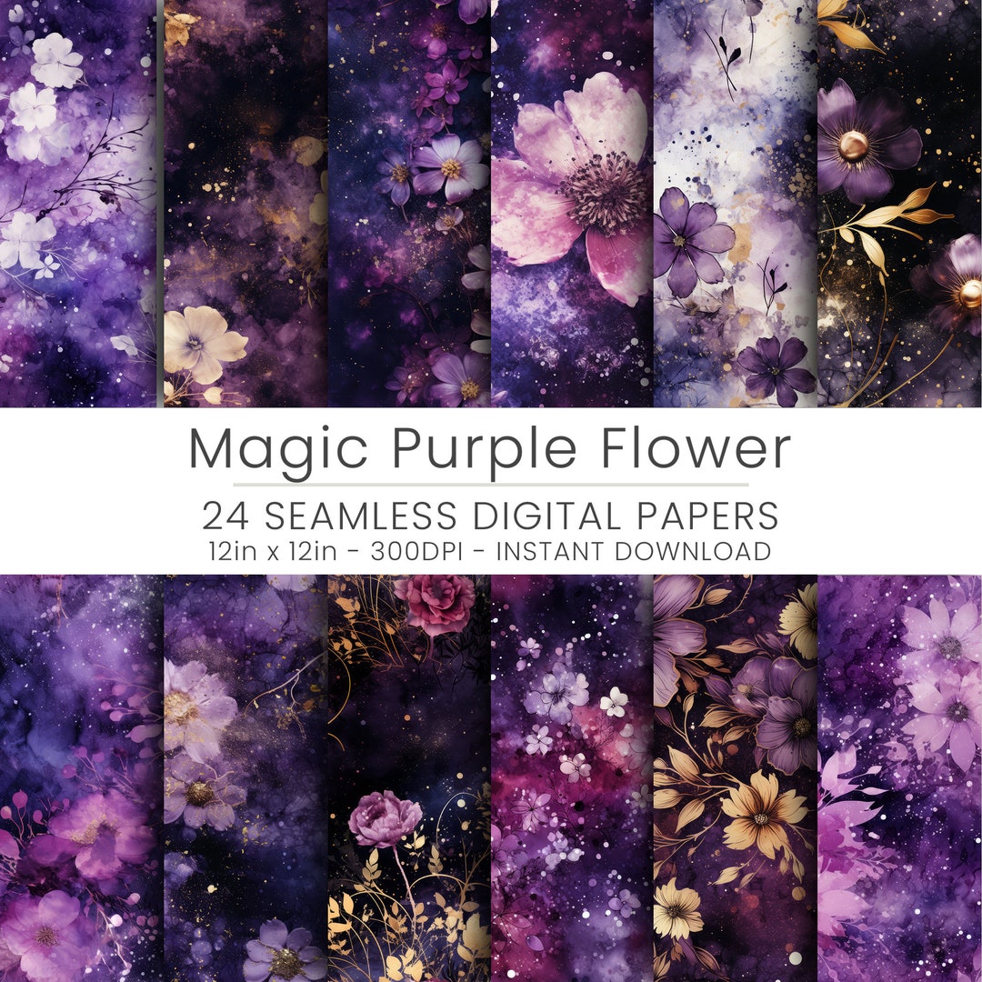 Magic Purple Flower Digital Paper, Scrapbooking Texture (instant ...
