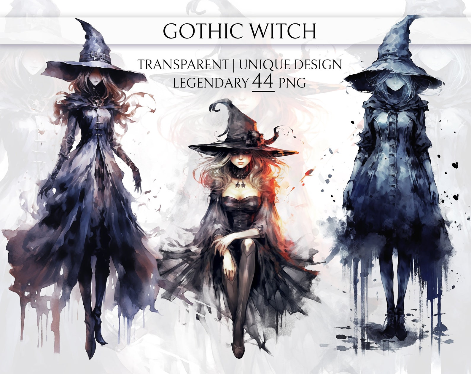 Gothic Witch PNG, 44 PNG Legendary Art, Transparent Background, Instant ...