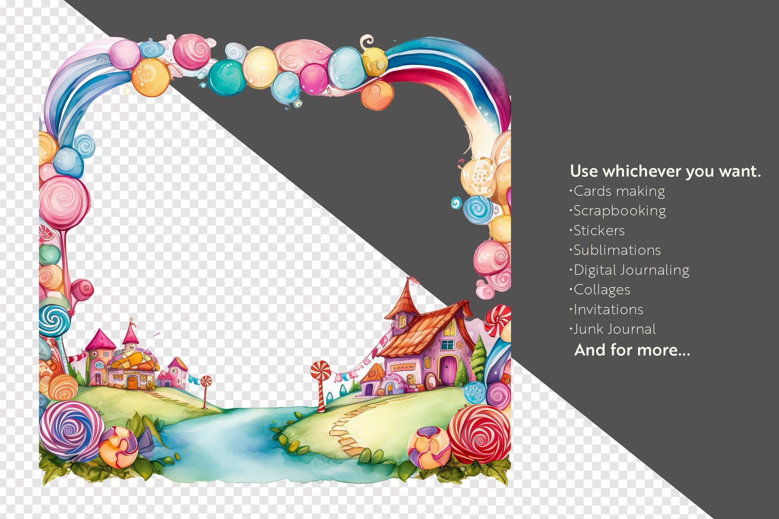 Colorful Candy Land Clipart Frame, 53 Instant Download PNG, Sweet Candy ...