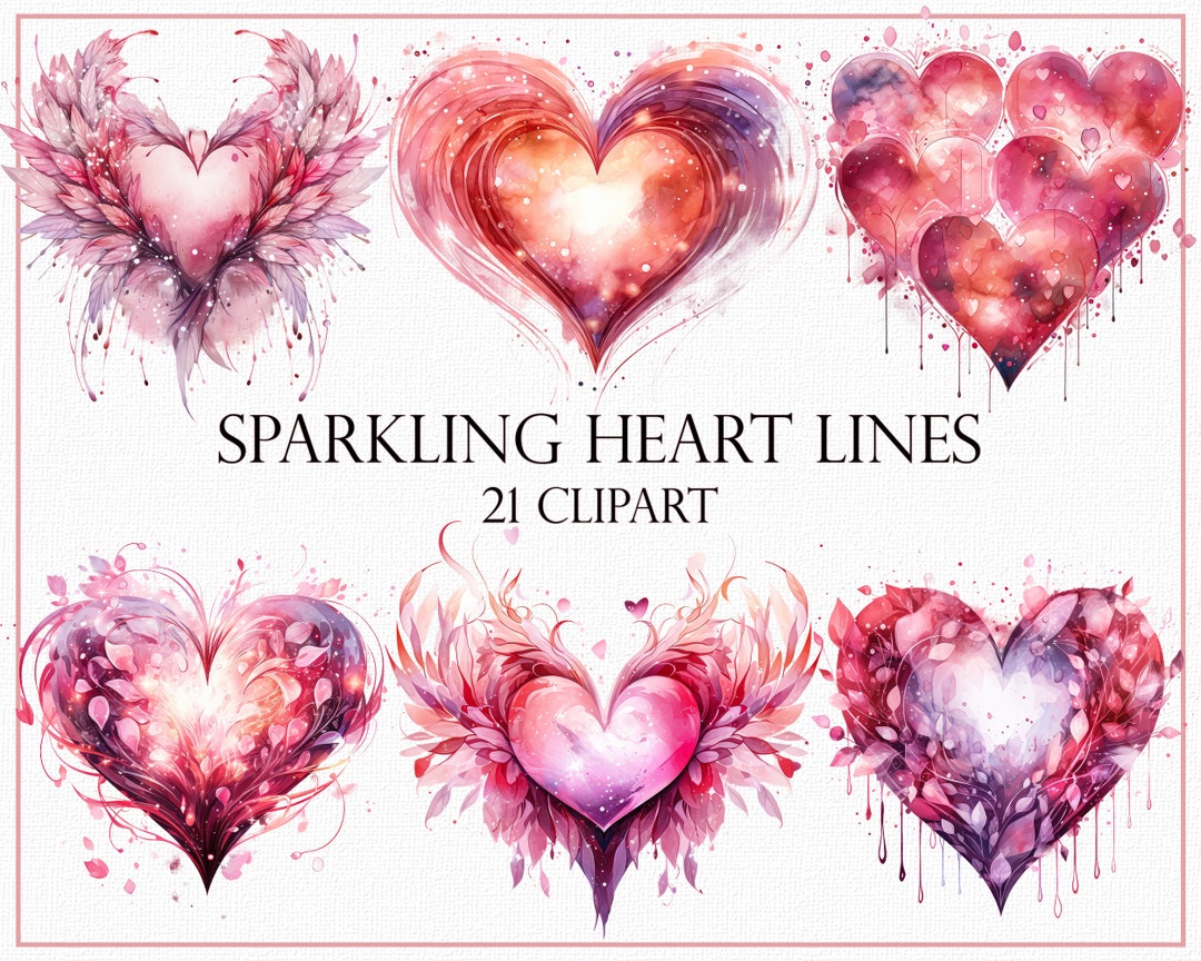 Sparkling Heart Clipart, 21 Glowing Heartline, Heart Outline Graphic ...