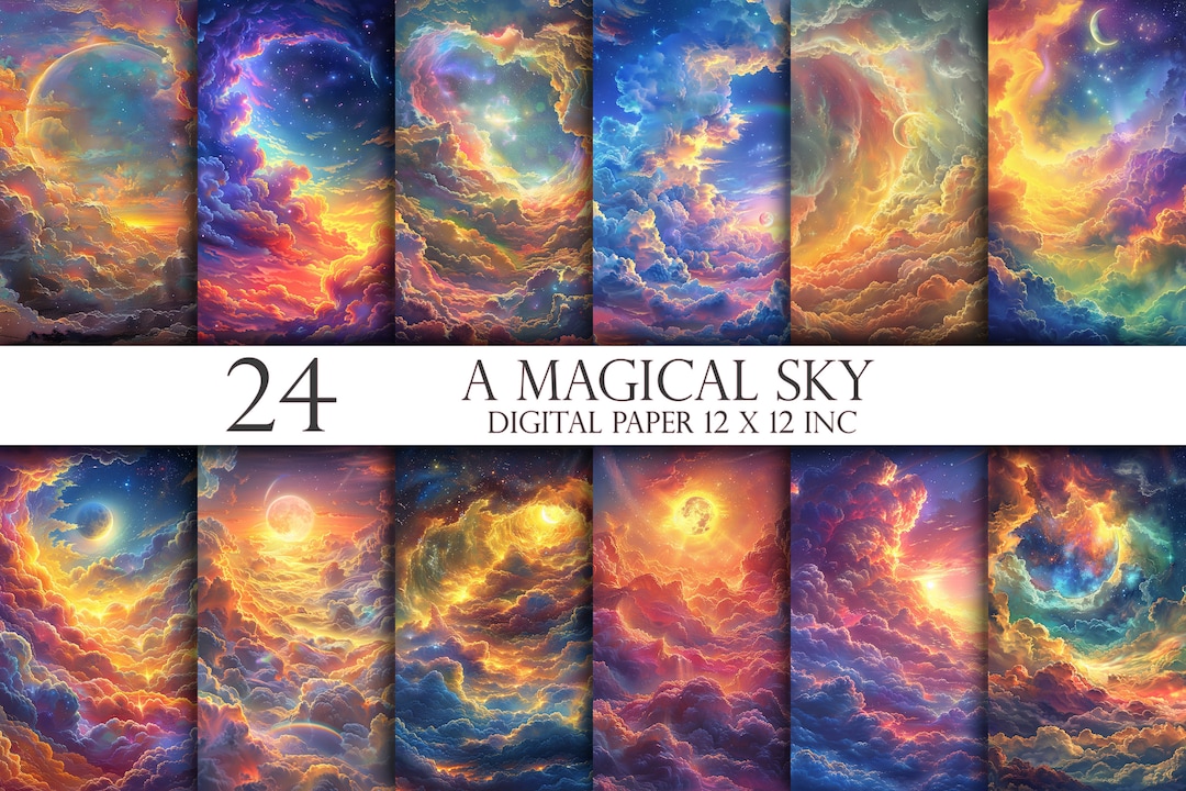 24 A Magical Sky Digital Paper, Backgrounds - Instant Download ...