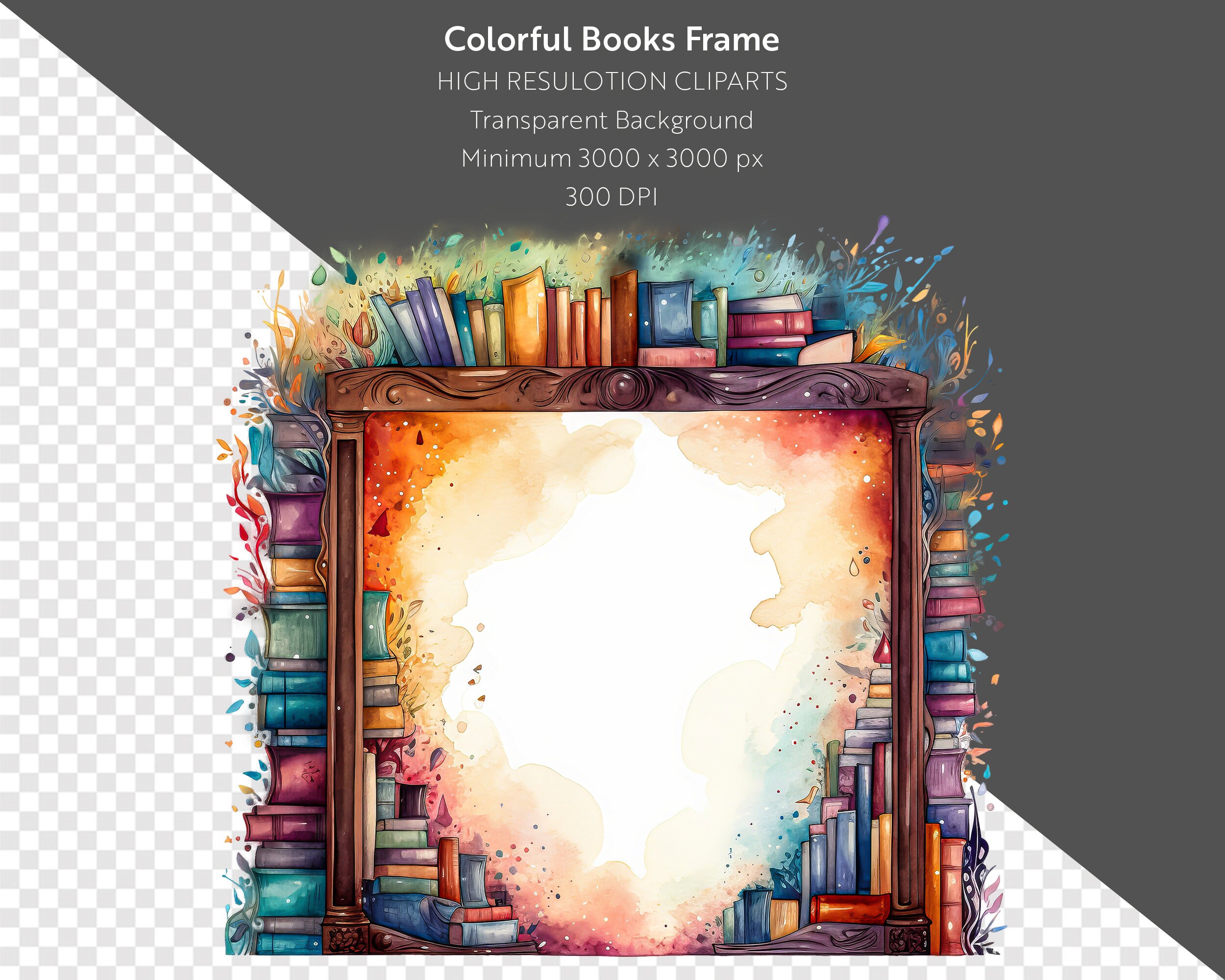 Colorful Book Frame Clipart Collection, Whimsical Bookish Frames ...
