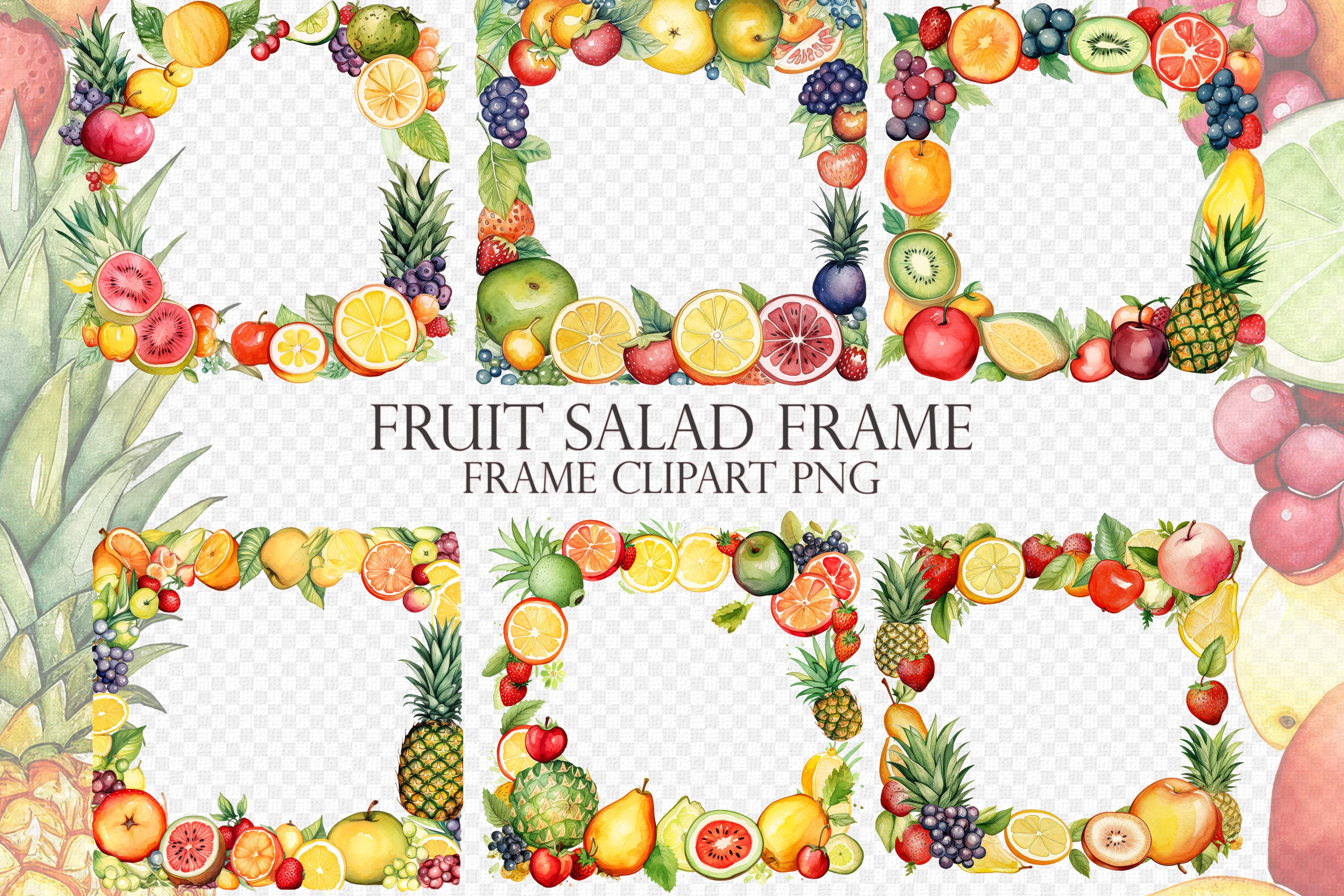 Fruit Salad Frame Clipart, 28 PNG Transparent Fruit Border Illustration ...