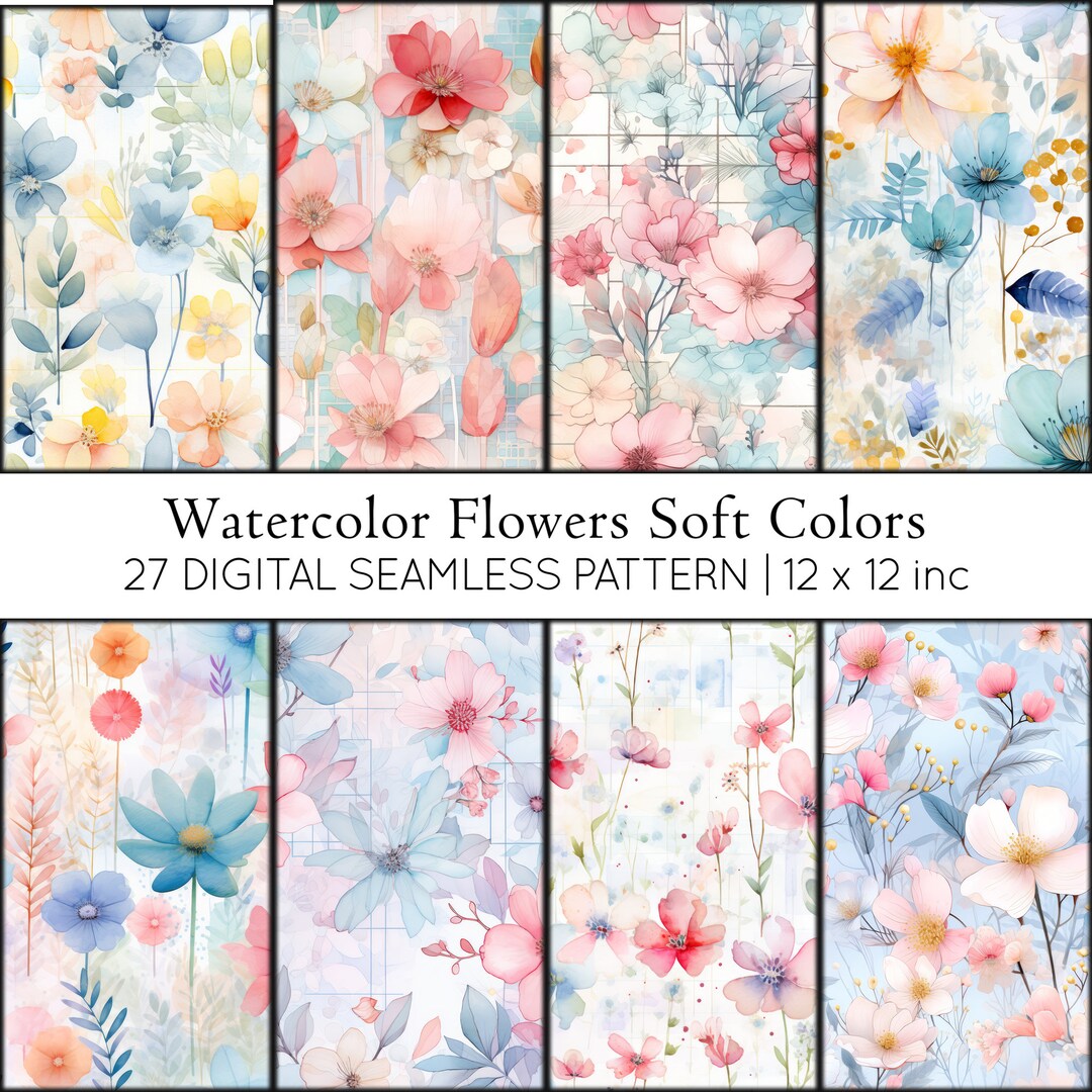 Watercolor Flowers Soft Color 27 Repeatable Pattern, Soft Color ...