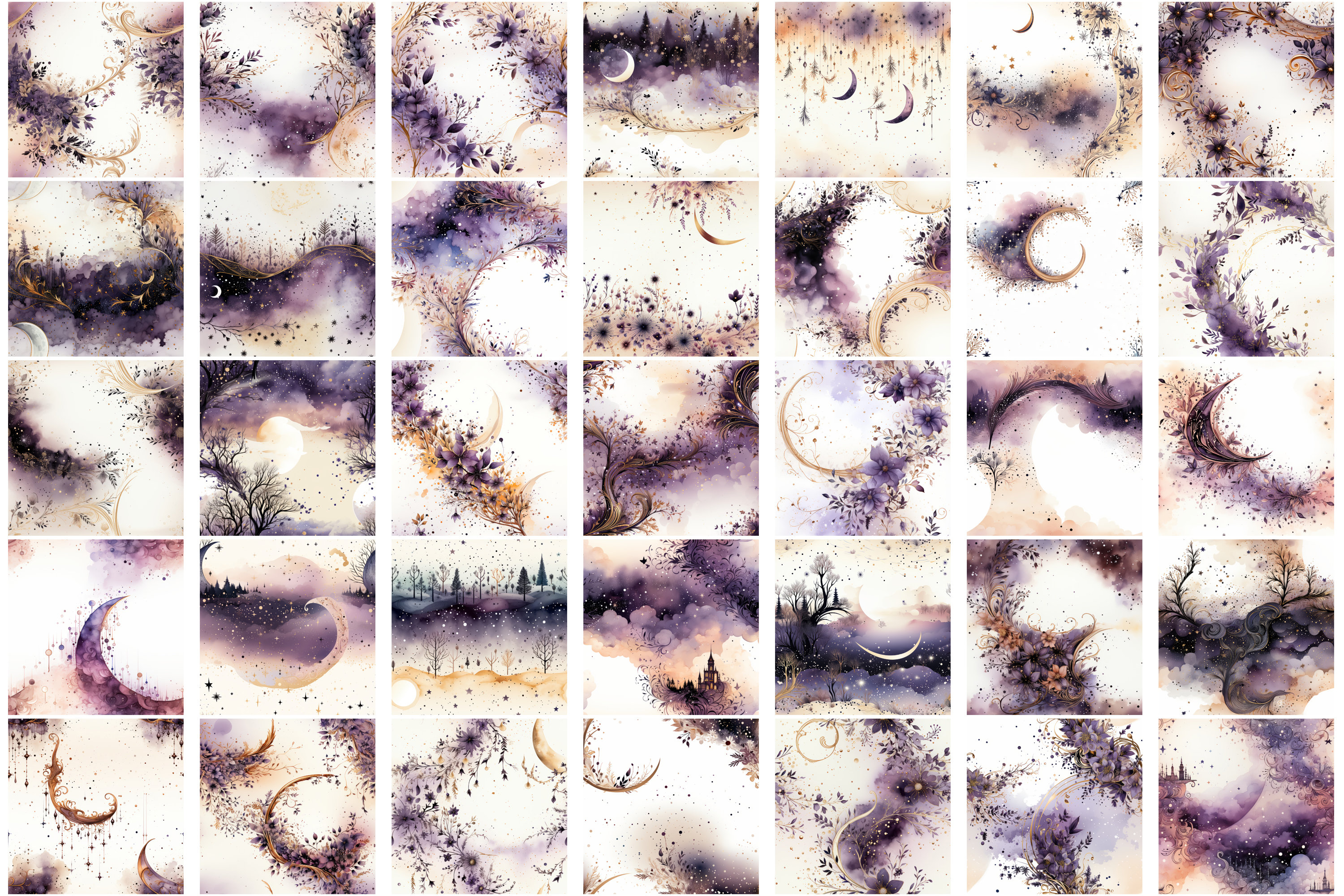 36 Magic Crescent Digital Paper - Illuminate Your Creations With ...