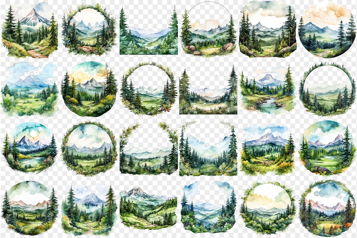 Nature Landscape Frame Clipart, Scenic Borders, Mountain Edges (digital ...