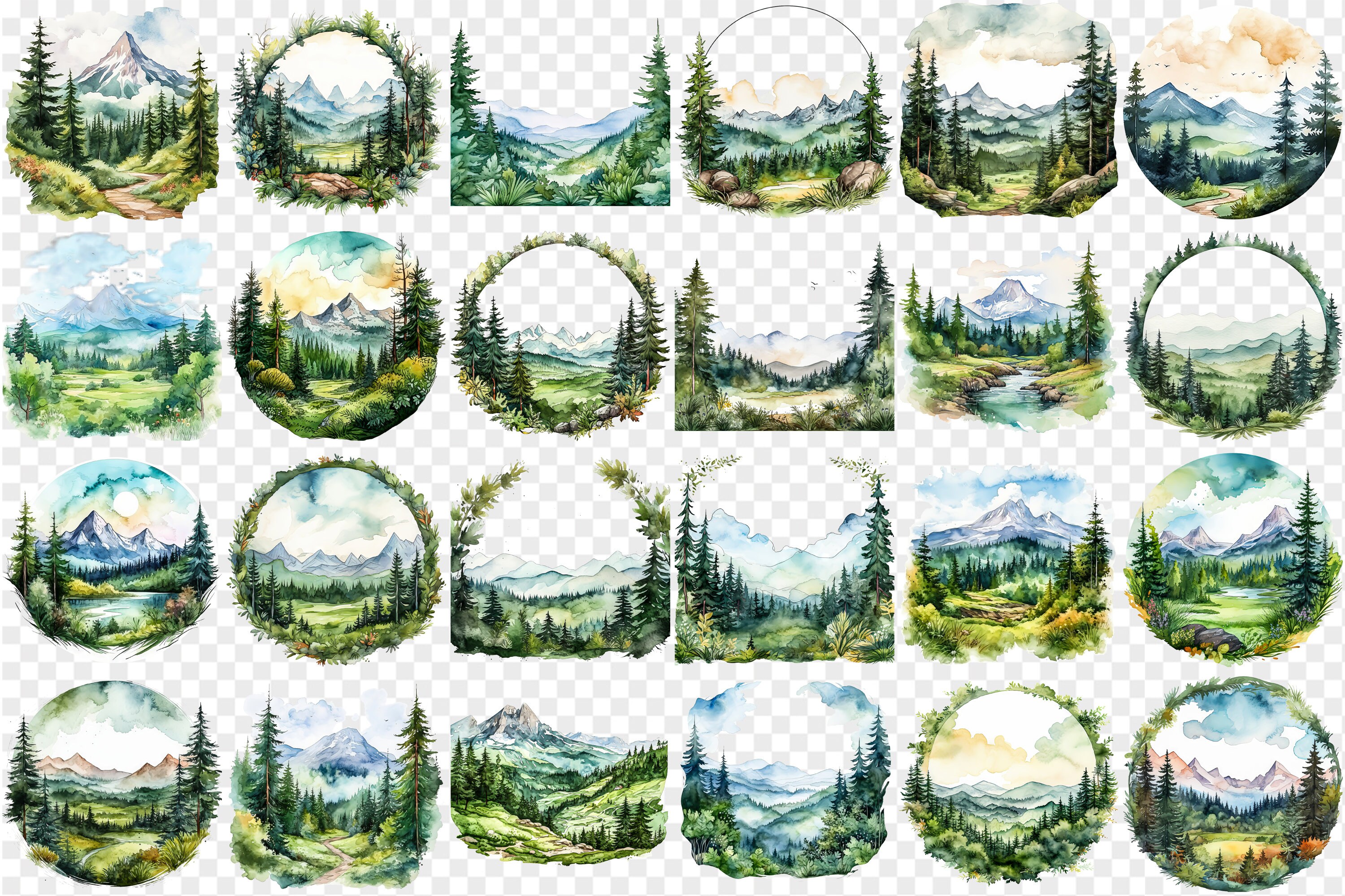 Nature Landscape Frame Clipart, 24 Scenic Borders Collection, Landscape ...