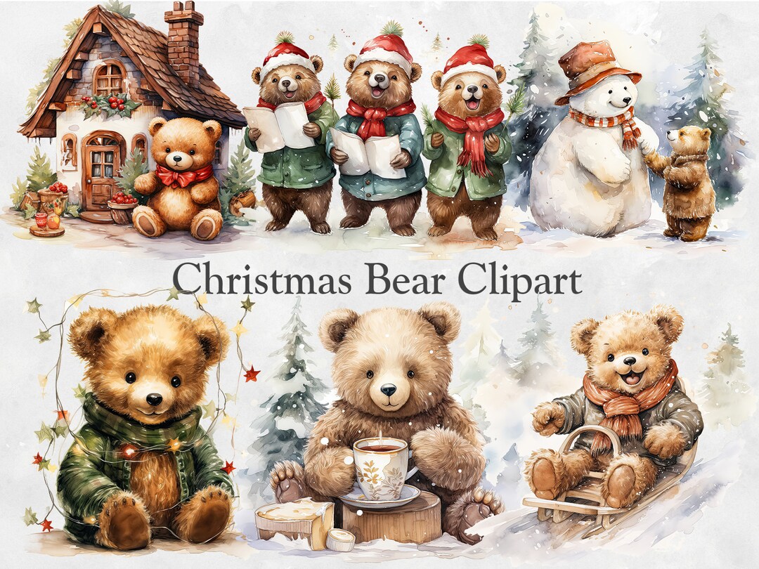 51 Christmas Bear Clipart, Winter Theme Bear, Scrapbooking, Invitations ...