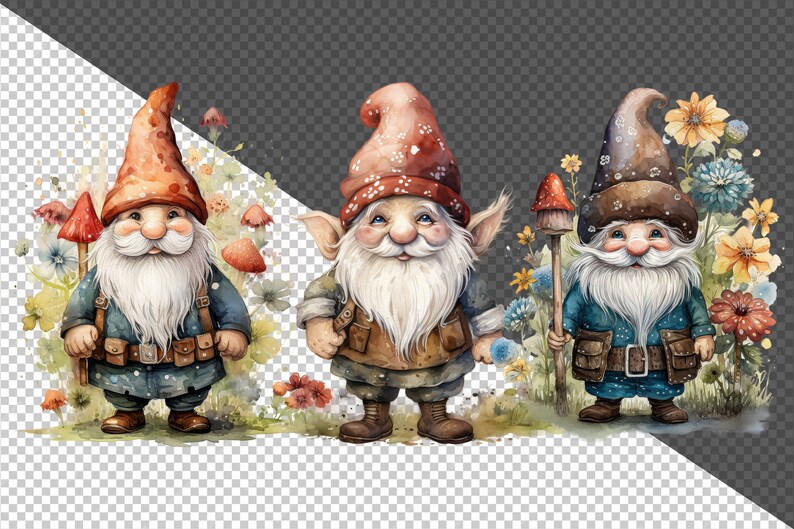 Whimsical Gnome Clipart, 31 PNG Gnome, Playful Gnome Illustrations ...