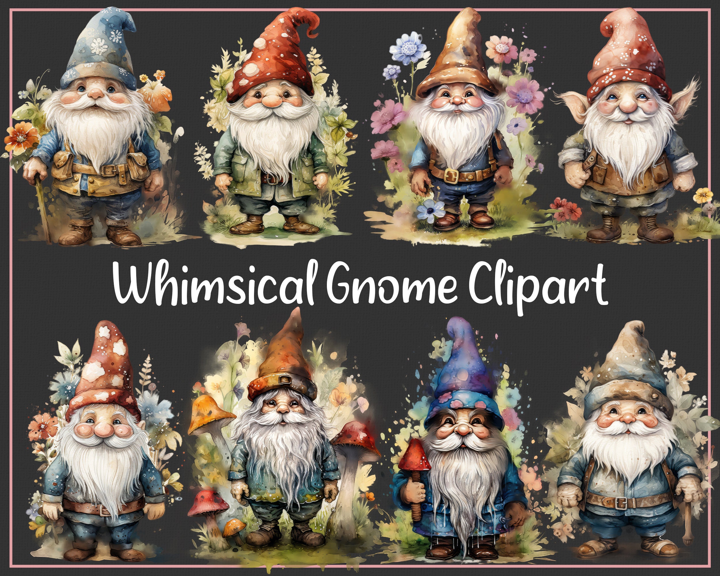 Whimsical Gnome Clipart, 31 PNG Gnome, Playful Gnome Illustrations ...