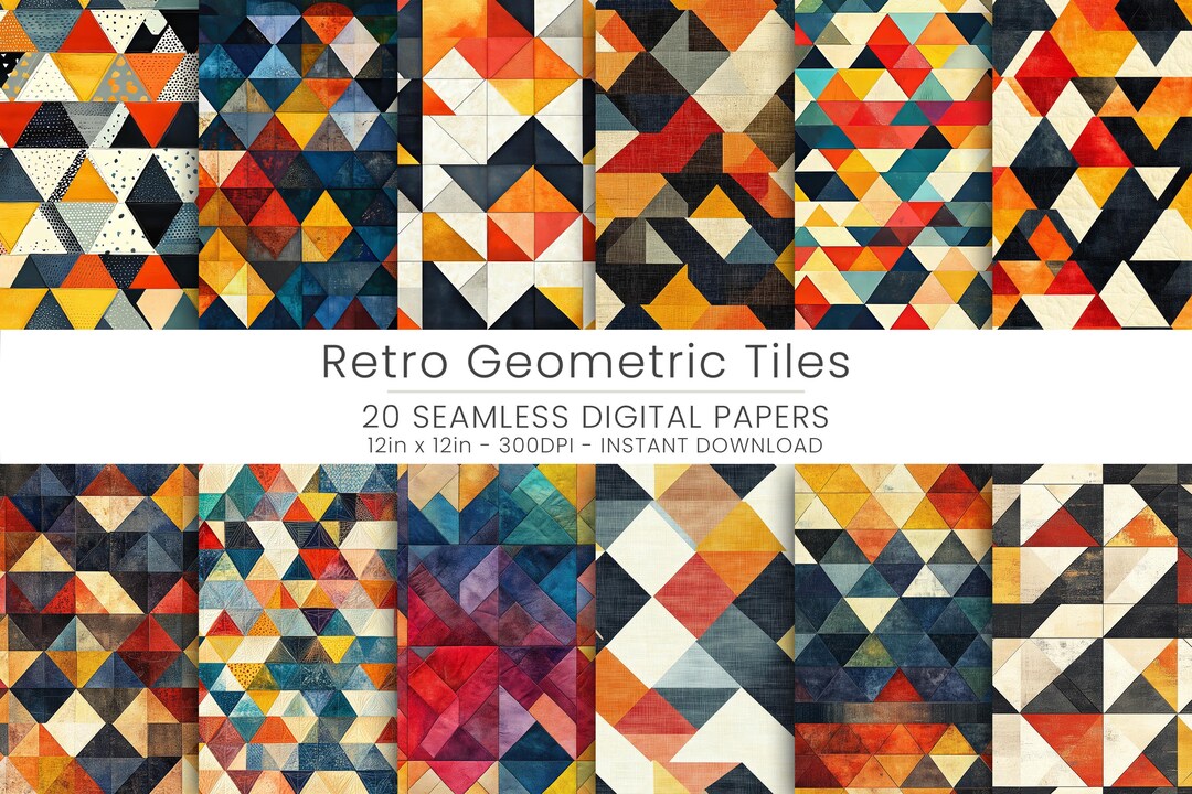 20 Retro Geometric Tiles Seamless Patterns - Vintage Digital Designs ...