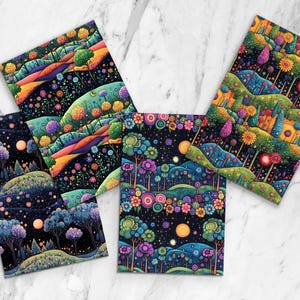 Starry Night Garden Seamless Patterns | Whimsical Floral Digital Paper ...