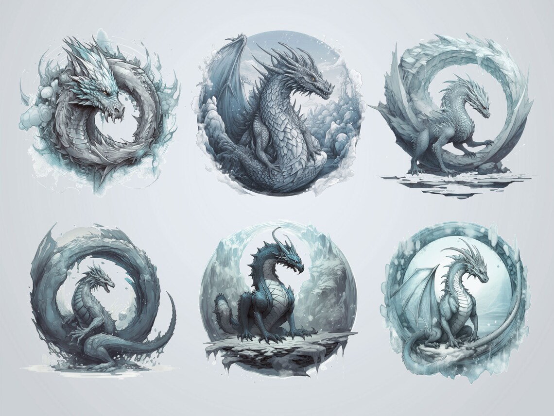 Ice Dragon Clipart Bundle Digital Dragon Art Transparent - Etsy