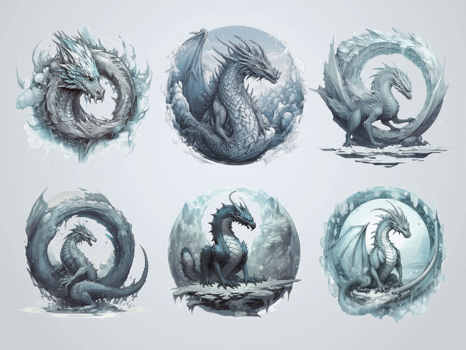 Ice Dragon Clipart Bundle Digital Dragon Art, Transparent Background ...