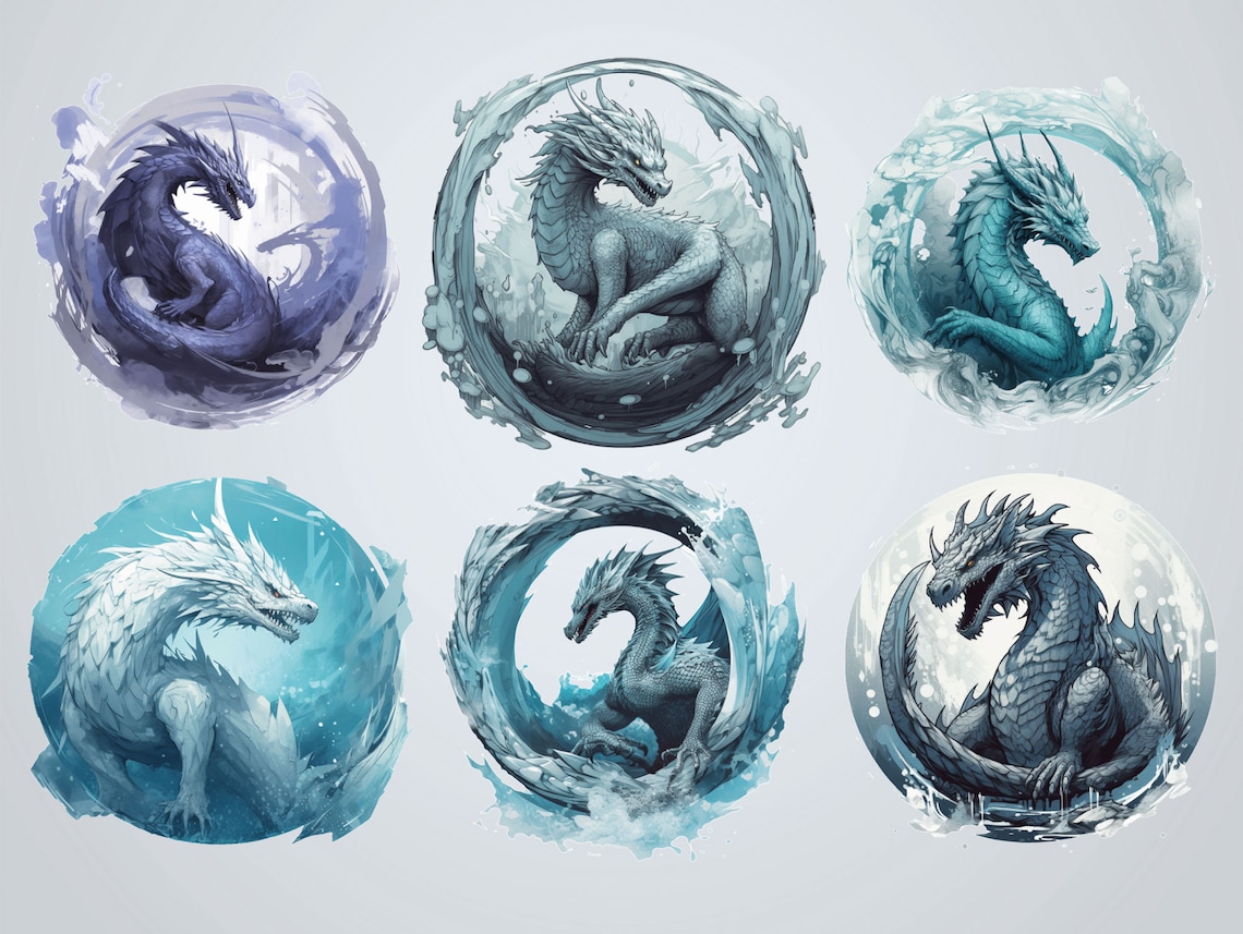 Ice Dragon Clipart Bundle Digital Dragon Art Transparent - Etsy