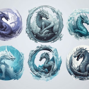 Ice Dragon Clipart Bundle - Digital Dragon Art, Transparent Background ...