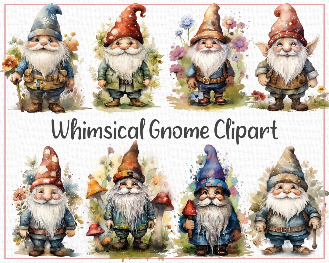 Whimsical Gnome Clipart, 31 PNG Gnome, Playful Gnome Illustrations ...