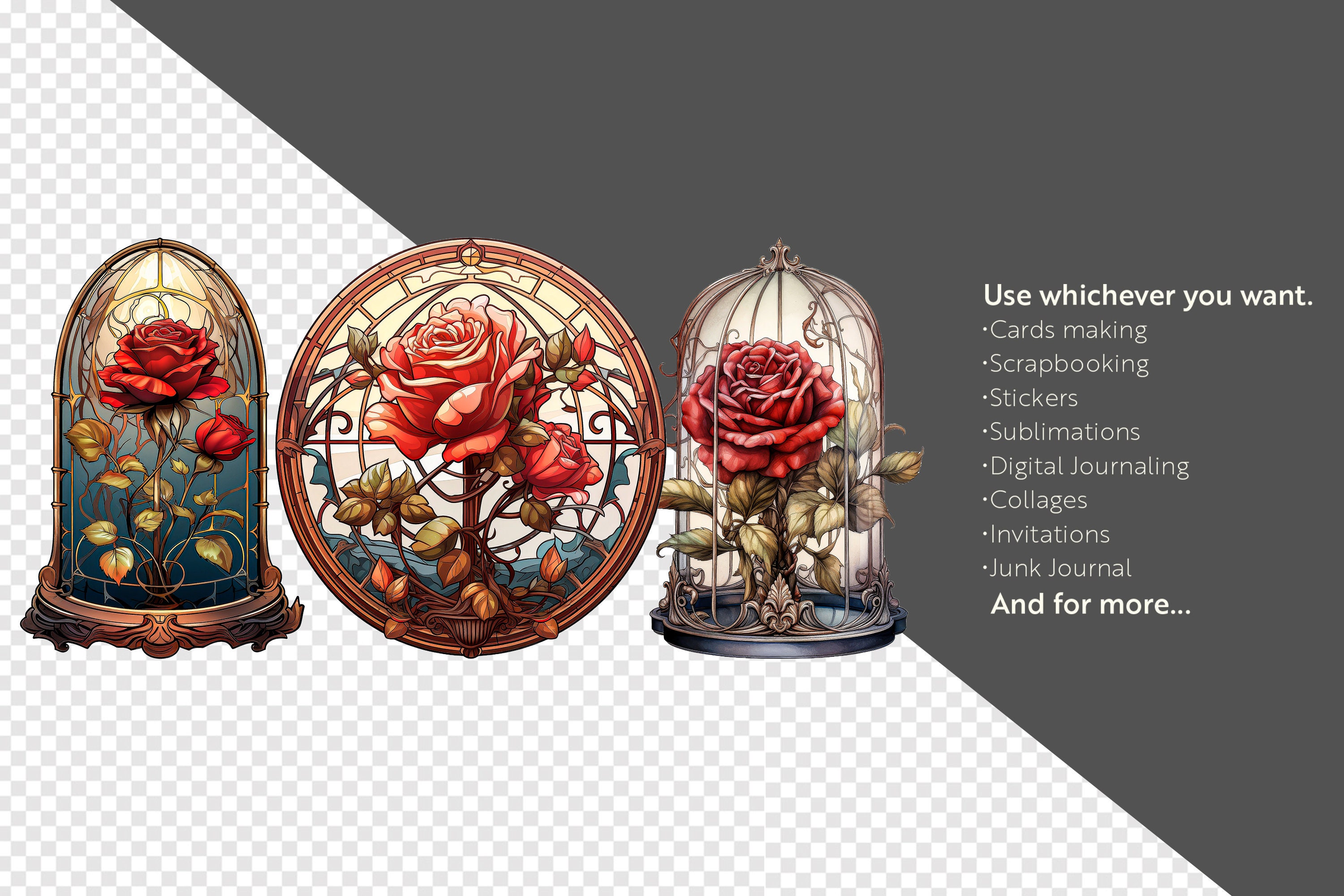 Eternal Rose Clipart Instant Download, Transparent Floral Graphic ...