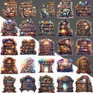 Mystical Fantasy Bookshelf Clipart - 73 Digital Library Graphics ...