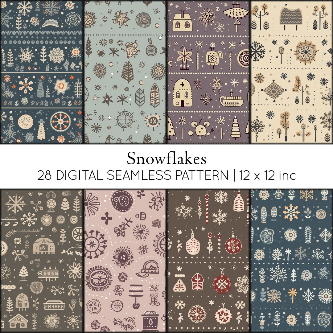 28 Snowflake Digital Paper Collection, Winter Crafts, Scrapbooking and ...