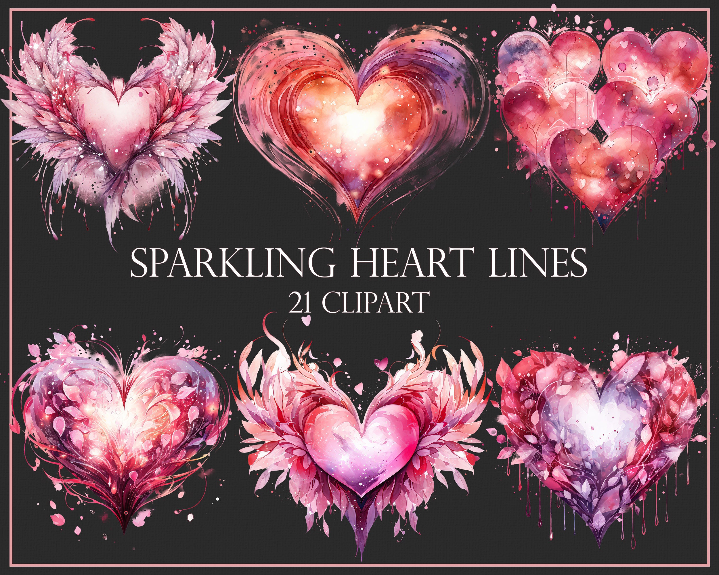 Sparkling Heart Clipart, 21 Glowing Heartline, Heart Outline Graphic ...