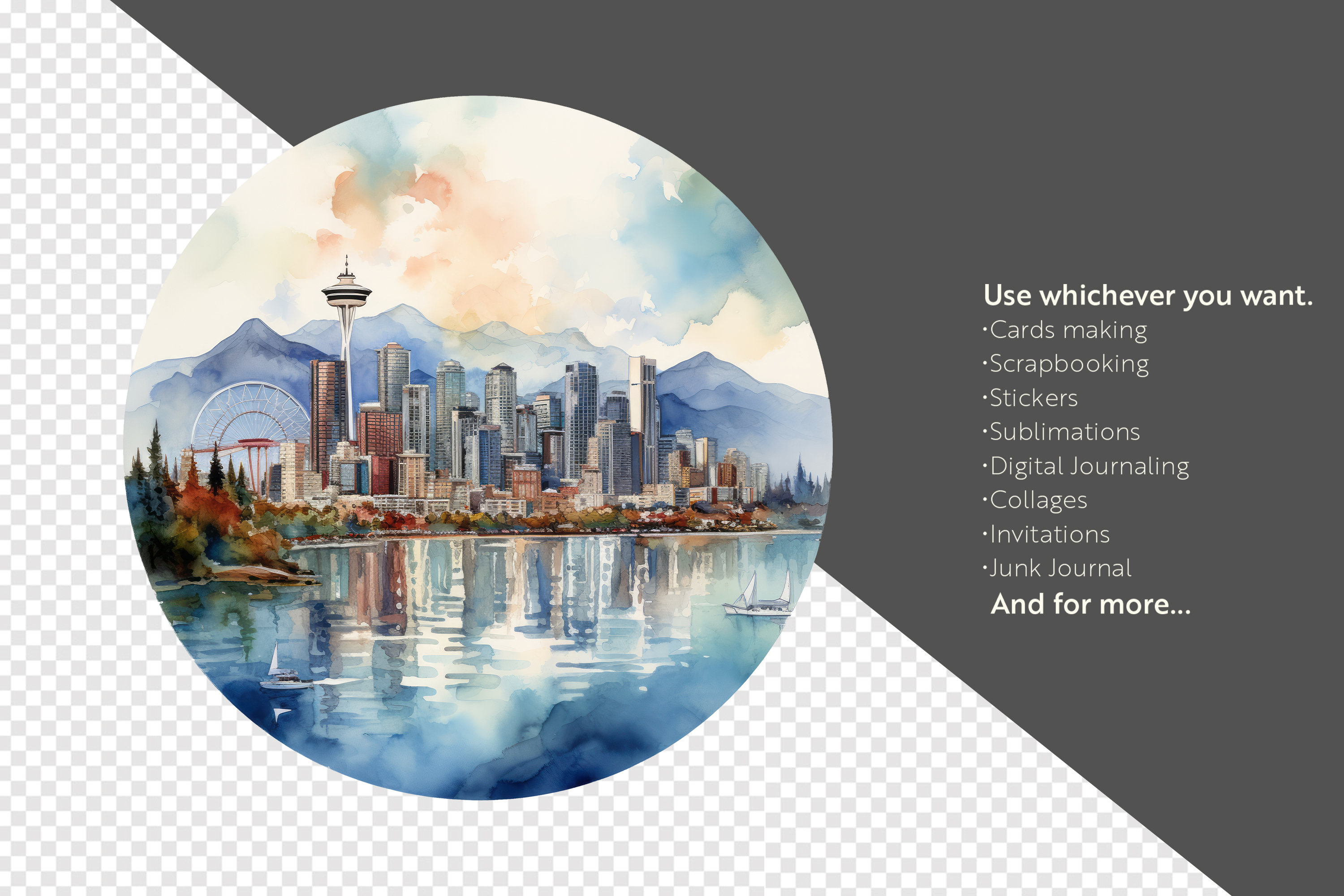 Vancouver Skyline Clipart PNG 23 Urban Cityscape Silhouette Overlay for ...