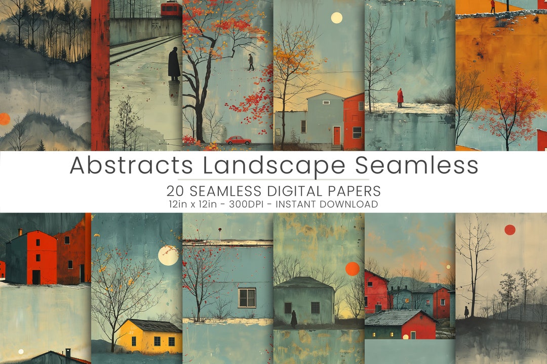 20 Abstract Scenic Digital Paper, Seamless Landscape Patterns, Modern ...